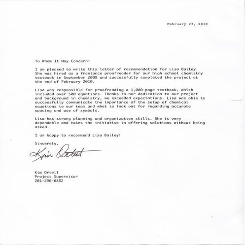 Letter of Recommendation from Kim Ortell, Pearson | PDF