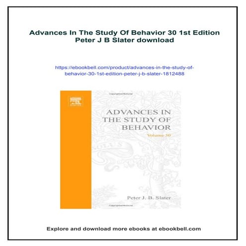 Advances In The Study Of Behavior 30 1st Edition Peter J B Slater | PDF
