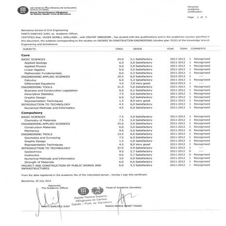 Nonell Arellano, Xavier - Bachelor Transcript | PDF