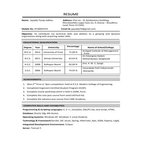 RESUME JAYADIP1 | PDF | Free Download