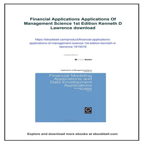 Financial Applications Applications Of Management Science 1st Edition ...