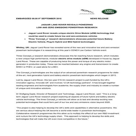 JAGUAR LAND ROVER REVEALS PIONEERING LOW AND ZERO EMISSIONS POWERTRAIN ...