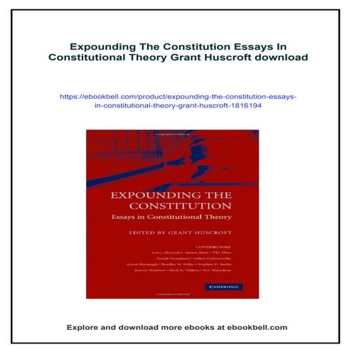 Expounding The Constitution Essays In Constitutional Theory Grant Huscroft | PDF
