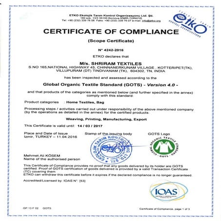 GOTS CERTIFICATE | PDF