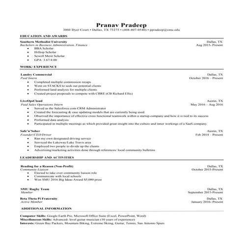 Pranav Pradeep's Resume | PDF