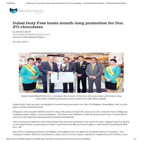 Dubai Duty Free hosts month Long promotion of DucDO chocolates | PDF