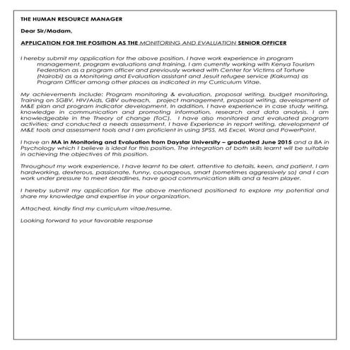 COVER LETTER- MERCY IRERI | DOC | Human Resources | Business