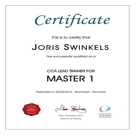 CCA TRAINER Certificate M1 Joris Swinkels | PDF