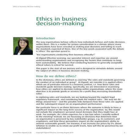 Ethics in business decision-making August 2014 | PDF | Business ...