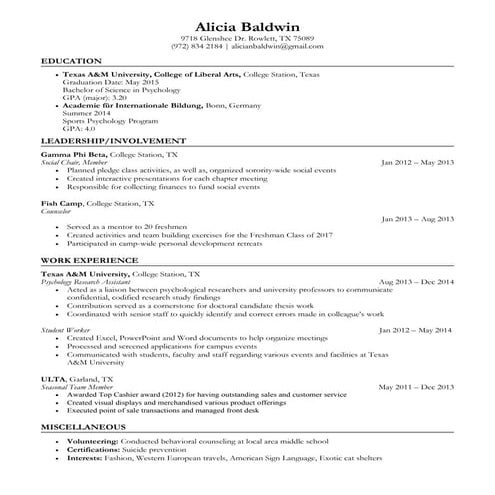 Alicia Baldwin Resume | PDF | Free Download