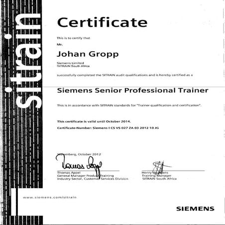 JC Gropp Siemens Certification | PDF