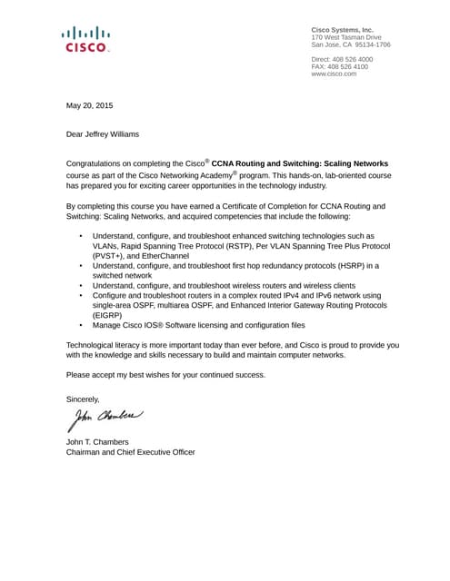 Letter of merit ccna 3 | PDF