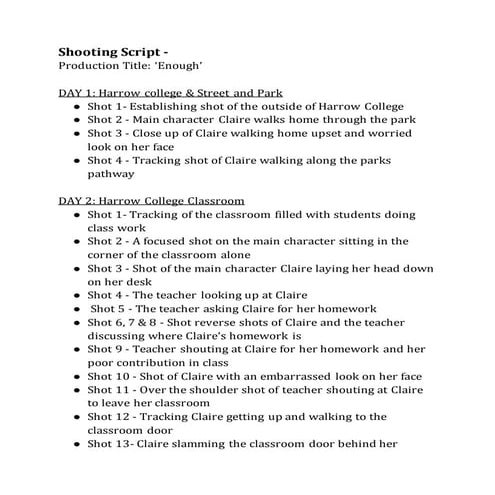 Shooting schedule | DOCX