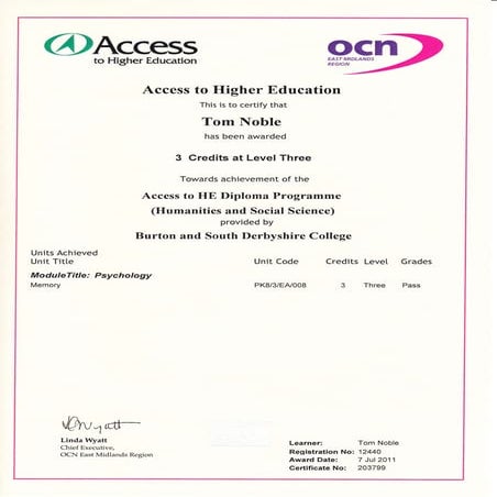OCN lvl 3 Access to H.E | PDF