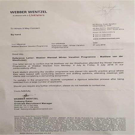 Reference letter - Webber Wentzel | PDF