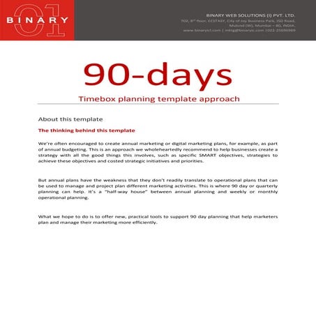 90 day Planning Template Approach | PDF