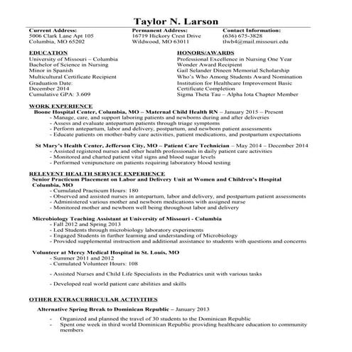 Taylor's Resume | DOC