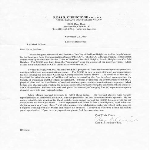 Mark Milam Recommendation Letter from Ross Cirincione | PDF