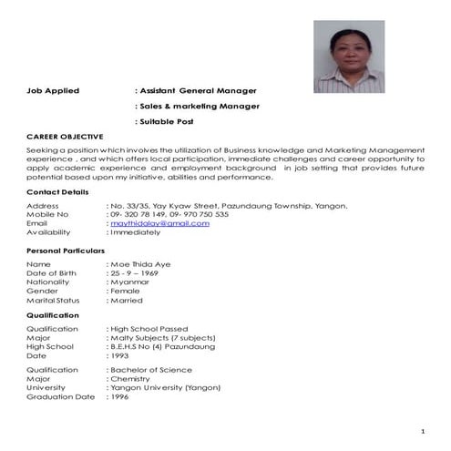 Sai Nay Myo Zaw(CV Form) | DOC