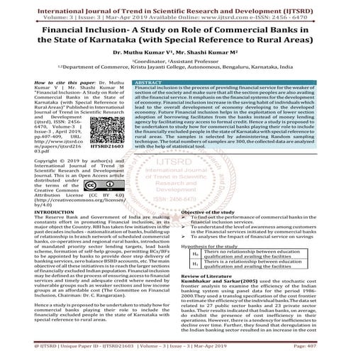 Financial Inclusion A Study on Role of Commercial Banks in the State of ...