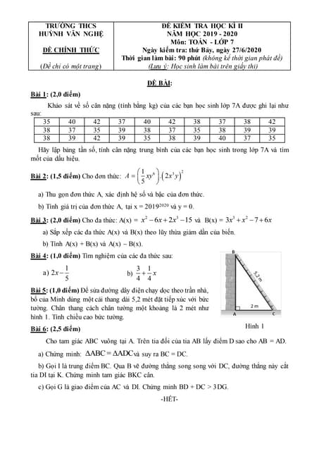 Đề Thi HK2 Toán 7 - THCS Bình Trị Đông | DOCX | Physics | Science