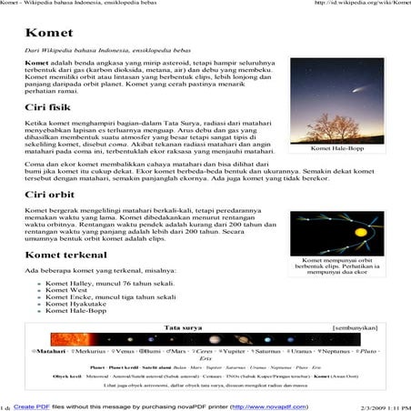 Tata Surya (KOMET) | PDF