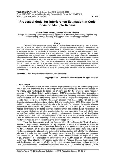 Proposed Model For Interference Estimation In Code Division Multiple