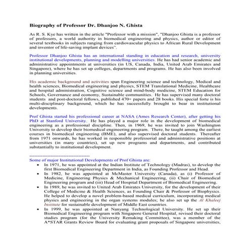 Biography of Professor Dr Dhanjoo N Ghista Final | DOCX