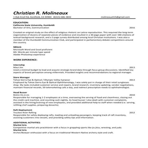 Molineaux Resume | PDF