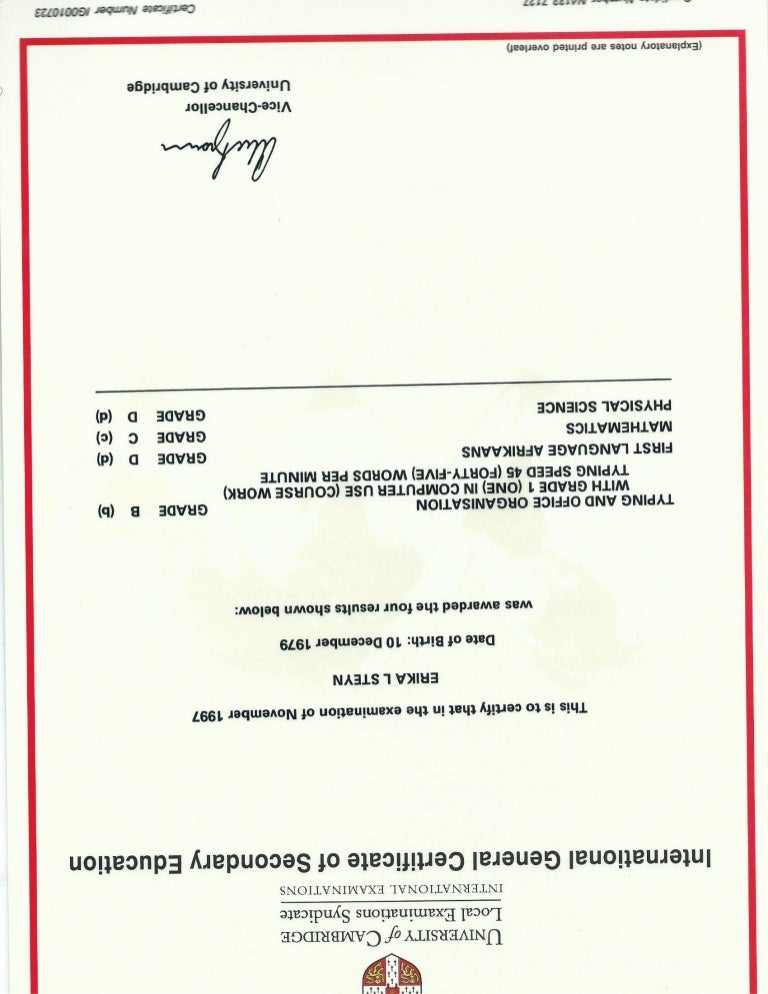 Igcse Certificate