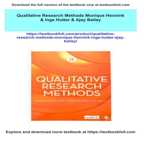 PDF Qualitative Research Methods Monique Hennink & Inge Hutter & Ajay Bailey download | PDF