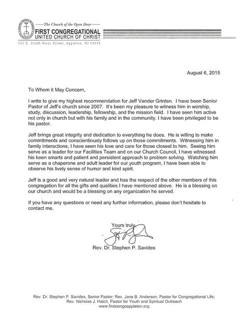 Church Letter of Recommendation | PDF