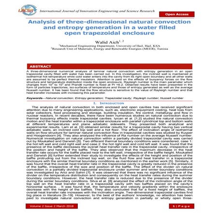 Analysis Of Three Dimensional Natural Convection And Entropy Generation