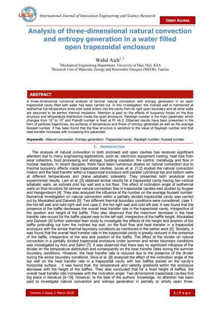Analysis Of Three Dimensional Natural Convection And Entropy Generation