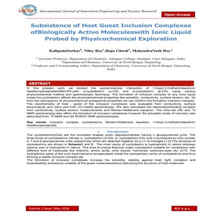Subsistence of Host Guest Inclusion Complexes ofBiologically Active ...