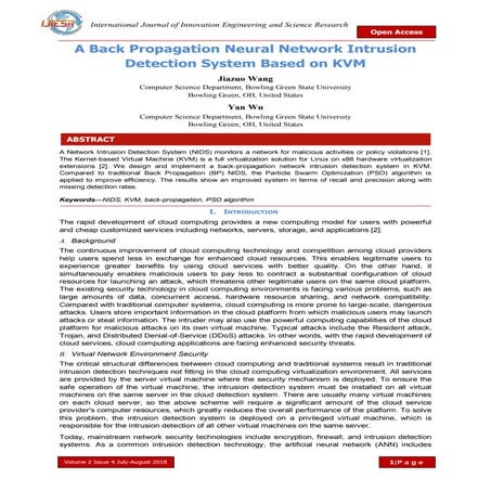 A Back Propagation Neural Network Intrusion Detection System Based On Kvm Pdf