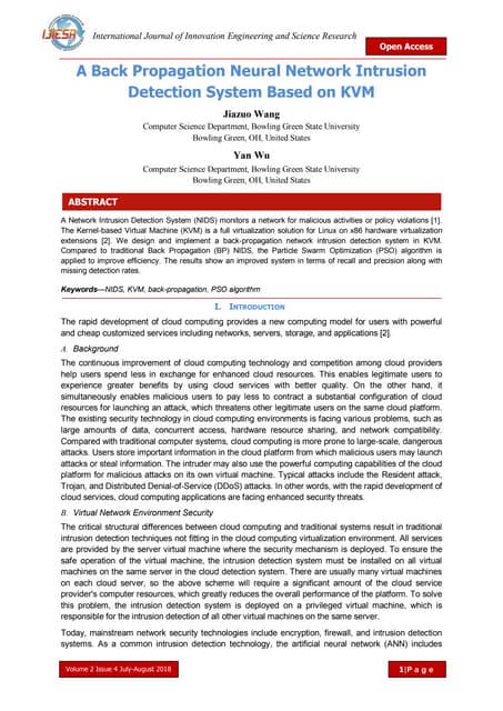 A Back Propagation Neural Network Intrusion Detection System Based On Kvm Pdf