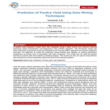 Prediction of Poultry Yield Using Data Mining Techniques | PDF