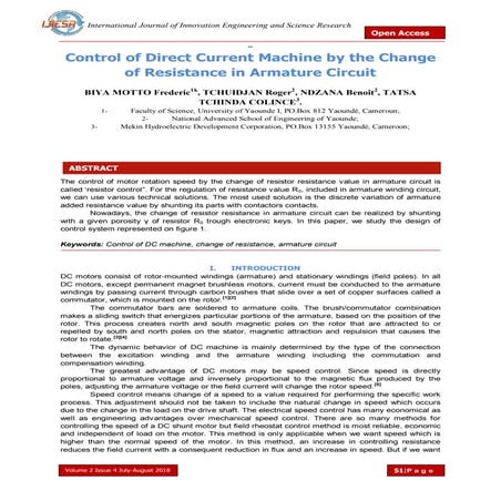 Control of Direct Current Machine by the Change of Resistance in ...