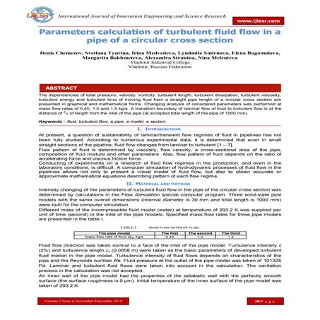 Parameters calculation of turbulent fluid flow in a pipe of a circular ...