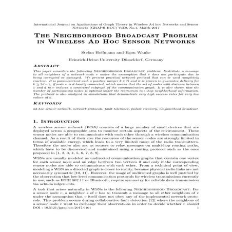 The Neighborhood Broadcast Problem In Wireless Ad Hoc Sensor Networks Pdf
