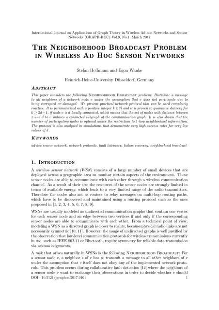 The Neighborhood Broadcast Problem In Wireless Ad Hoc Sensor Networks Pdf