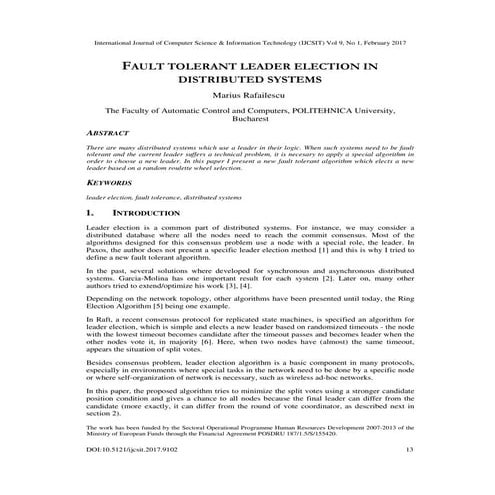 Fault Tolerant Leader Election In Distributed Systems Pdf