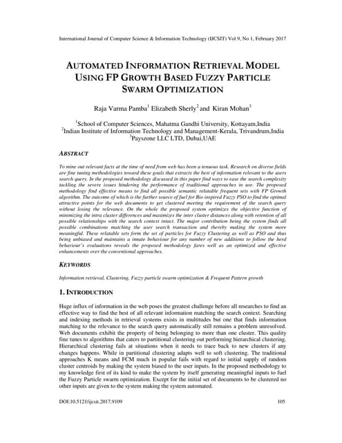 Automated Information Retrieval Model Using Fp Growth Based Fuzzy Particle Swarm Optimization Pdf 2020