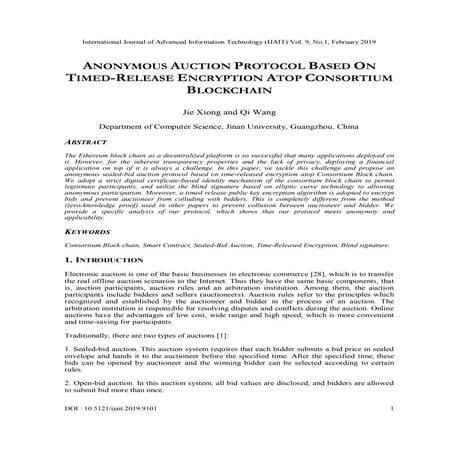 ANONYMOUS AUCTION PROTOCOL BASED ON TIMED-RELEASE ENCRYPTION ATOP ...
