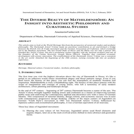 THE DIVERSE BEAUTY OF MATHILDENHÖHE: AN INSIGHT INTO AESTHETIC PHILOSOPHY AND CURATORIAL STUDIES ...