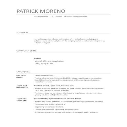Patrick moreno resume | PDF