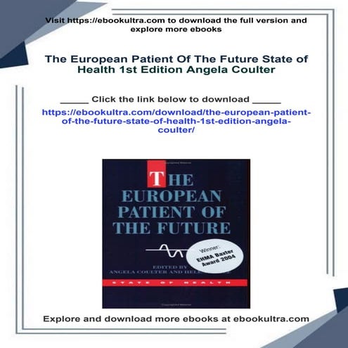 The European Patient Of The Future State of Health 1st Edition Angela ...