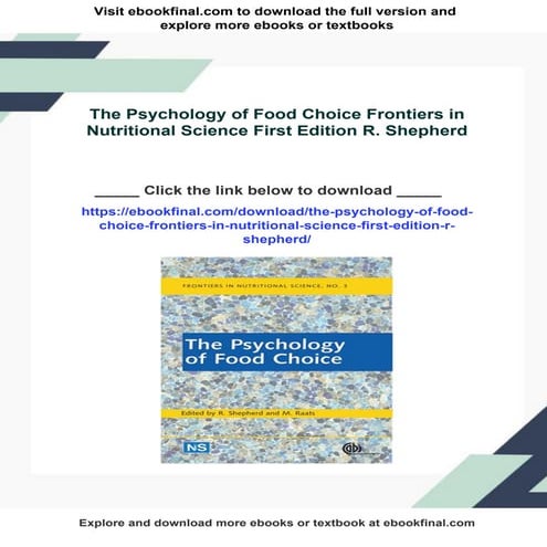 The Psychology of Food Choice Frontiers in Nutritional Science First ...