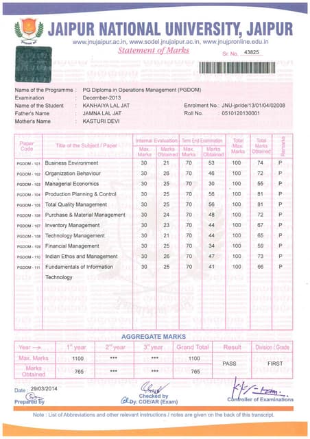 BTech Marksheets | PDF